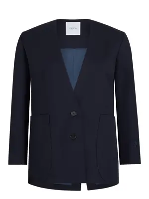 Patou Collarless Twill Jacket - Blue