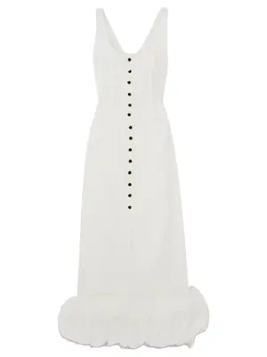 Alessandra Rich Pleated Velvet Midi Dress With Feather Trim - Ivory