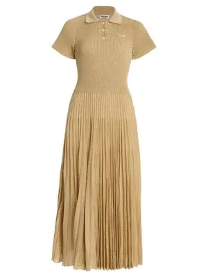 Miu Miu Metallic Ribbed-knit Midi Dress - Gold