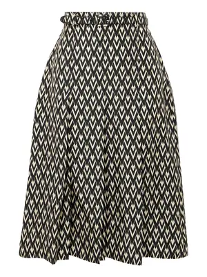 VALENTINO Valentino Garavani Belted Printed Silk-Twill Midi Skirt