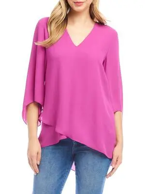 Karen Kane Crossover Hem Top - Bright Pink