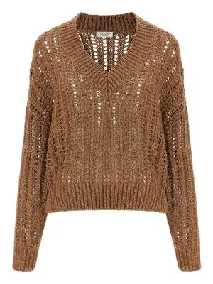 Brunello Cucinelli Brunello Cucinelli V-Neck Drop Shoulder Jumper Brown