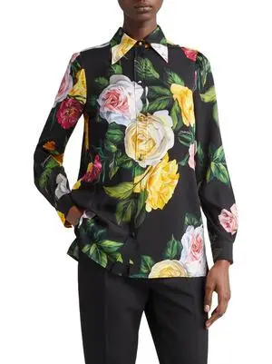Dolce & Gabbana Peony & Rose Floral Charmeuse Shirt - Peonie/ Rose F.nero