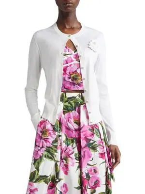 Dolce & Gabbana Floral Appliqué Silk Cardigan - Bianco Ottico