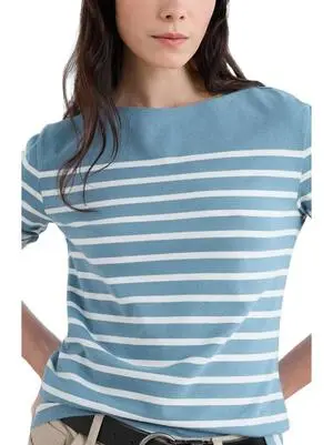 SEASALT CORNWALL Sailor Stripe Long Sleeve Organic Cotton T-shirt - Falmouth Breton Horizon Chalk