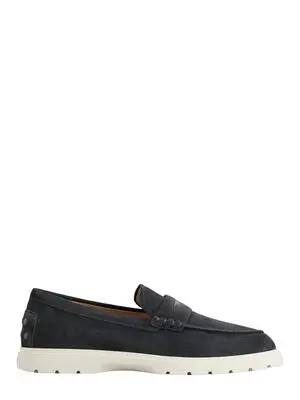 TOD'S Suede Leather Loafers With Strap And Engraved Logo - Blue