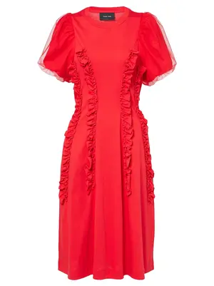 Simone Rocha Ruffled Cotton Tulle Midi Dress - Red