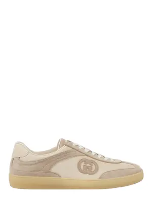 Gucci Interlocking G Suede-trimmed Sneakers - Beige