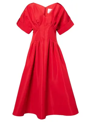 Carolina Herrera Gathered Silk Midi Dress - Red
