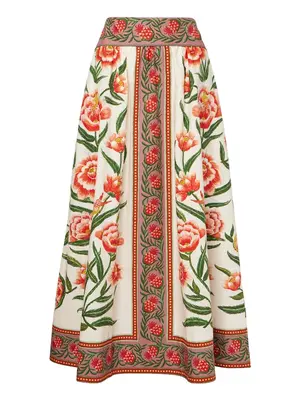 Farm Rio Printed Cotton Midi Skirt - Multicoloured