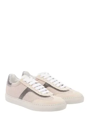 Brunello Cucinelli Monili Suede And Mesh Sneakers - Beige
