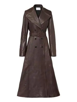 Alaïa Leather Double-breasted Coat - Brown