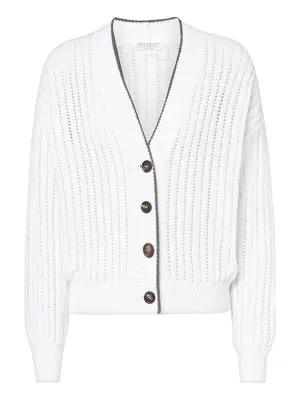Brunello Cucinelli Ribbed-knit Cotton Cardigan - White