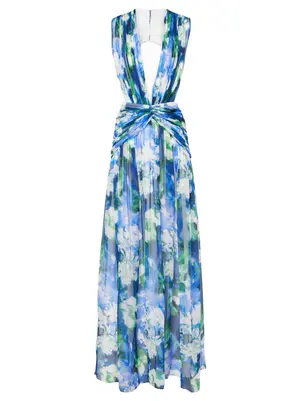 Costarellos Floral Silk Georgette Gown - Blue