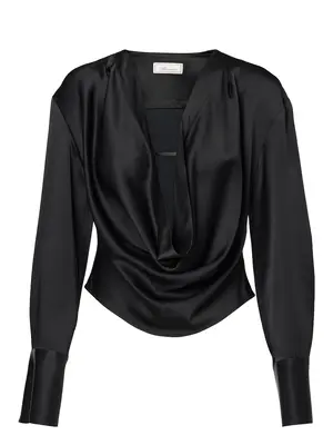 Blumarine Envers Draped Satin Top - Black