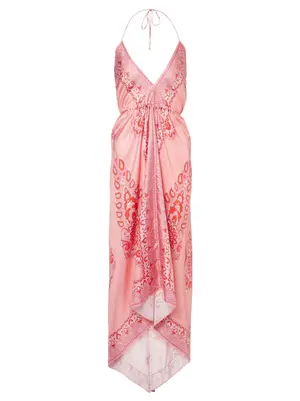 Etro Paisley Asymmetric Silk Midi Dress - Pink