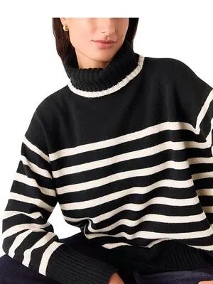 Whistles High Neck Striped Wool Sweater - Black/multi