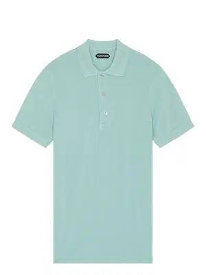 TOM FORD Tom Ford Lyocell Piquet Polo In Mint Dusty Blue