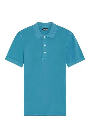 TOM FORD Tom Ford Lyocell Piquet Polo In Mint Faded Blue