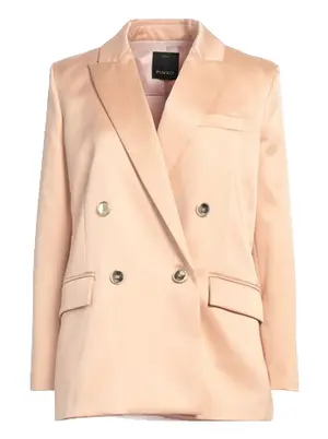 Pinko Double-breasted Blazer With Brand Logo - Beige