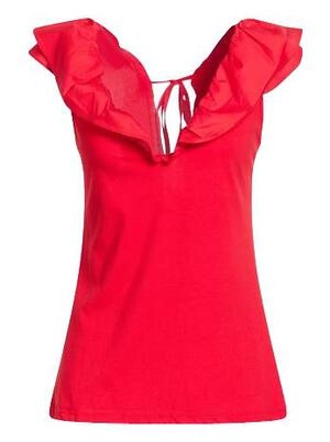 Liu Jo Cotton Top With Ruffle Detail - Red