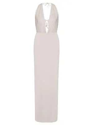 JENDUE Siena Denim Maxi Dress Halter Neck Cut-out - Ecru