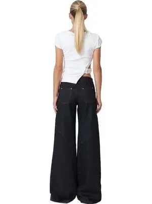JENDUE Davidson Wide Leg Jeans With Contrast Stitching And Cutout Detail - Deep Blue
