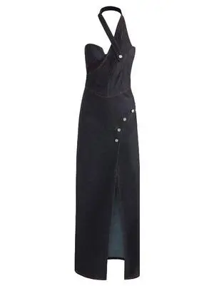 JENDUE Jendue Davidson Cross Neck Maxi Dress