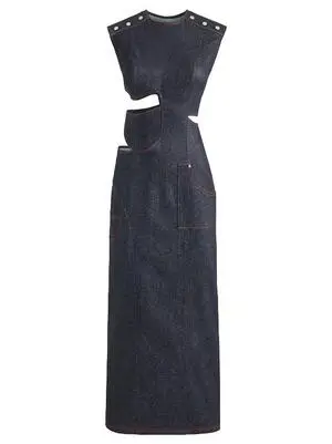 JENDUE Harvey Maxi Denim Dress - Deep Blue
