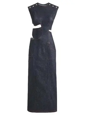 JENDUE Jendue Harvey Maxi Denim Dress With Cut-Outs Ecru