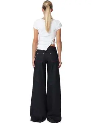 JENDUE Davidson Wide Leg Jeans With Contrast Stitching And Cutout Detail - Deep Blue