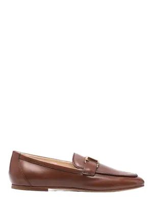 TOD'S T-logo Leather Loafers - Brown