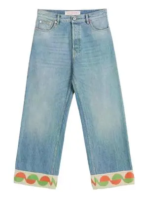 Valentino Garavani Jacquard-hem Jeans - Blue