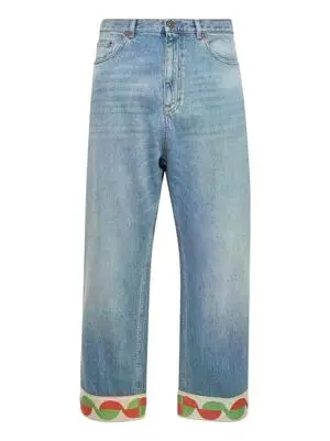 Valentino Garavani Jacquard-hem Wide Leg Jeans - Blue