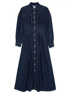 FRAME Nipped Maxi Shirt Dress - Blue