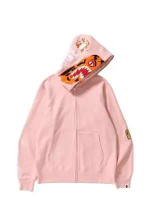 A BATHING APE Tiger Full Zip Embroidered Hoodie - Pink