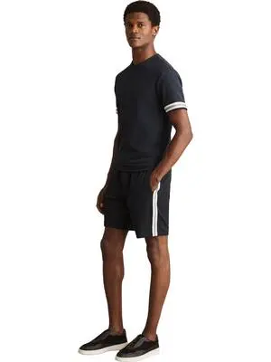 REISS Phoenix Textured Tape Drawstring Shorts - Navy