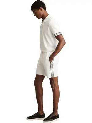 REISS Phoenix Textured Tape Drawstring Shorts - Off White