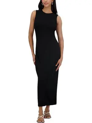POINT Sleeveless Crewneck Straight Dress Black