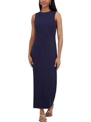 POINT Sleeveless Crewneck Straight Dress - Navy