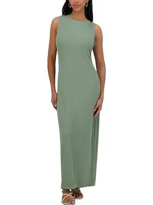 POINT Sleeveless Crewneck Straight Dress Sage