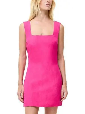 French Connection Birdie Linen Blend Square Neck Mini Dress - Cerise Pink