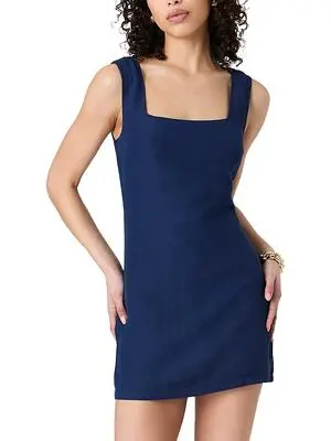 French Connection Birdie Linen Blend Square Neck Mini Dress - Midnight Blue