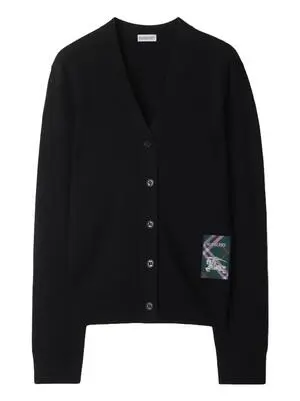 Burberry Check Label Wool Cardigan - Black