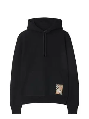 Burberry Appliquéd Check Cotton Hoodie - Black