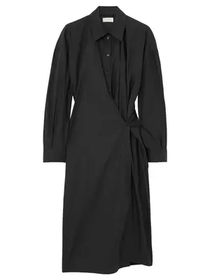 LEMAIRE Wrap-effect Cotton-poplin Midi Shirt Dress - Black