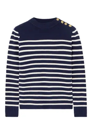 Chloé Button-embellished Striped Sweater - Blue