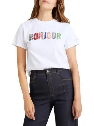 Cinq À Sept Bonjour Sequin Appliqué T-shirt - White/ Multi