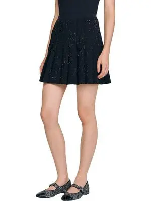 Sandro Mini Tweed Pleated Skirt - Black