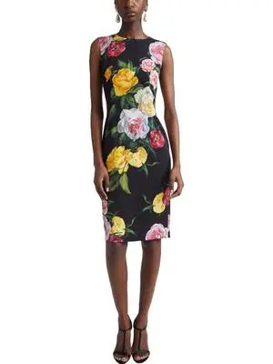 Dolce & Gabbana Peony & Rose Floral Charmeuse Sheath Dress - Hn5iy Peonie/ Rose F.nero